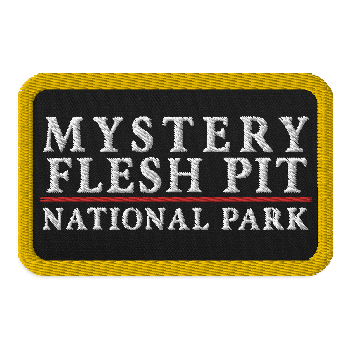 Wordmark Embroidered Patch – Mystery Flesh Pit Souvenir Shop