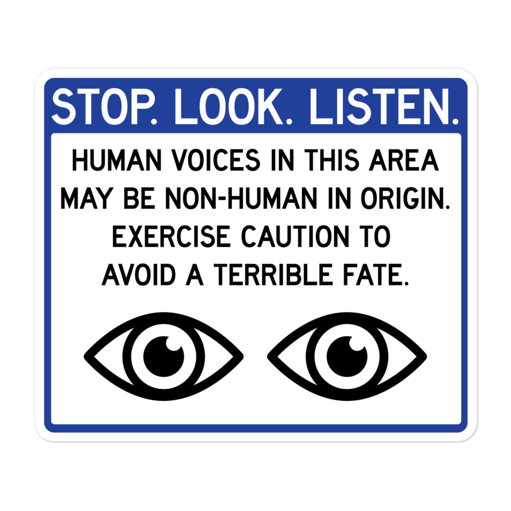 Stop. Look. Listen. 5" Vinyl Sticker – Mystery Flesh Pit Souvenir Shop
